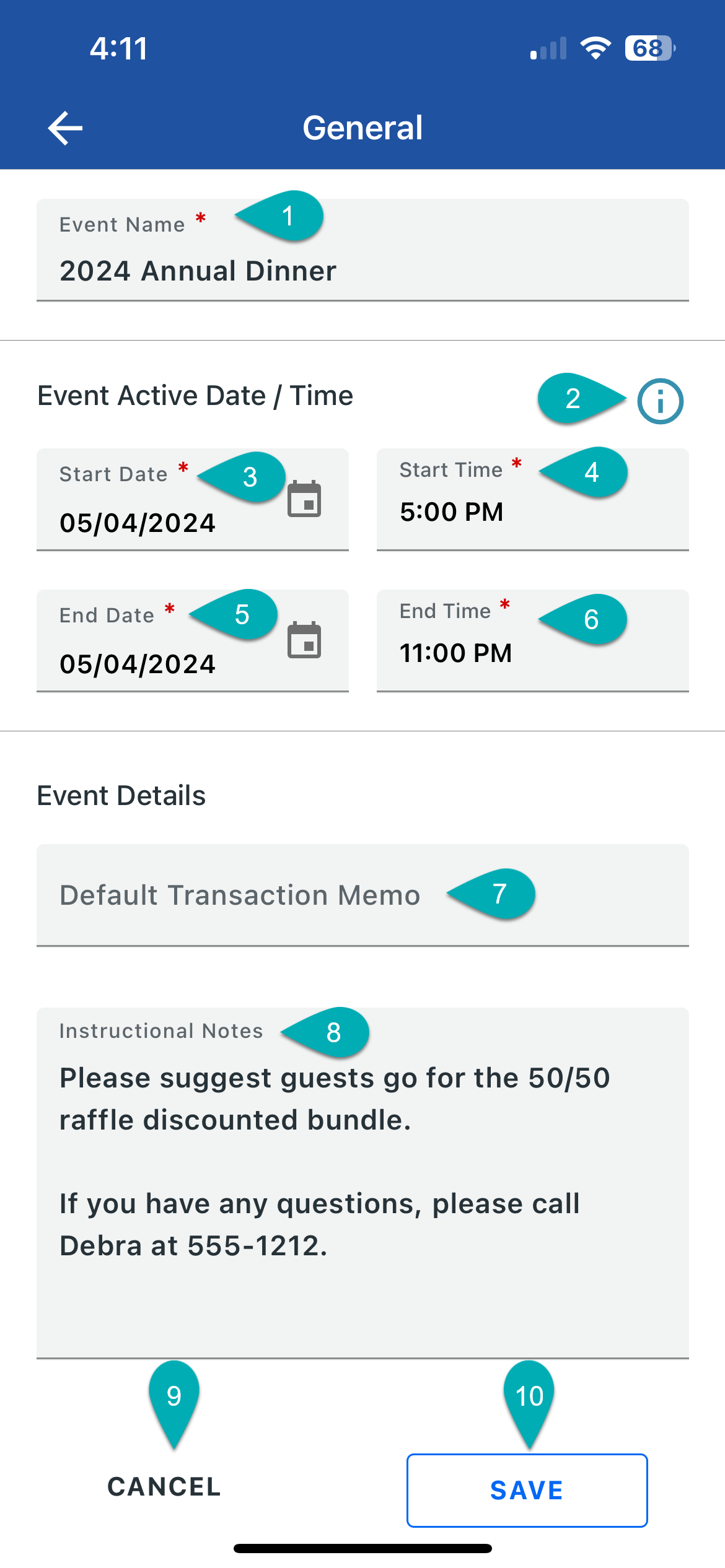 Mobile Payments App - General settings of an event (Reference) – Shulware