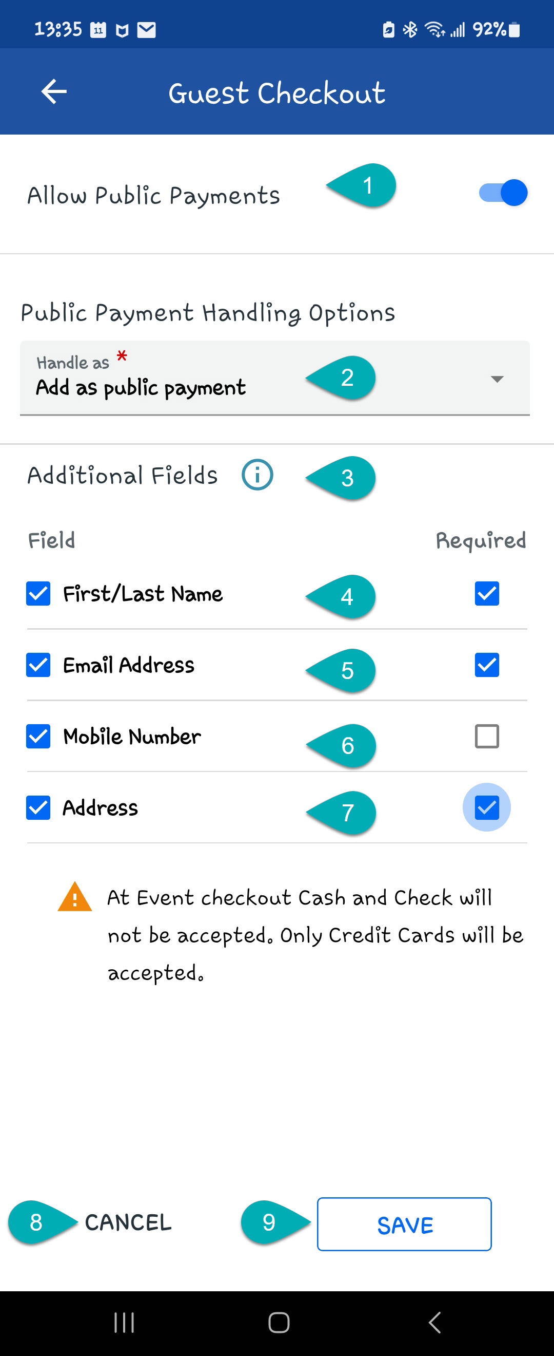 Mobile Payments App - Guest Checkout Settings of an event (Reference) – Shulware